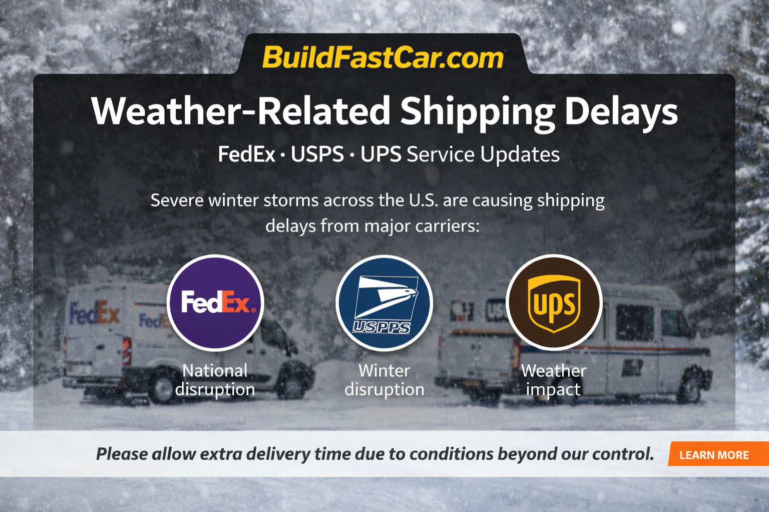 Service Alerts: Weather Delay - BuildFastCar