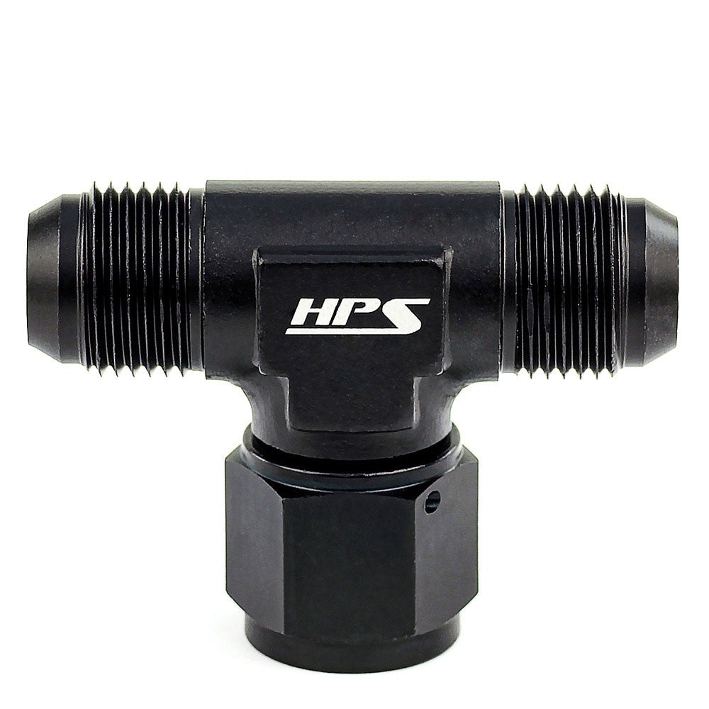 HPS AN9251-6 3-Way Tee w/Female Swivel Side AN-6 Black - BuildFastCar