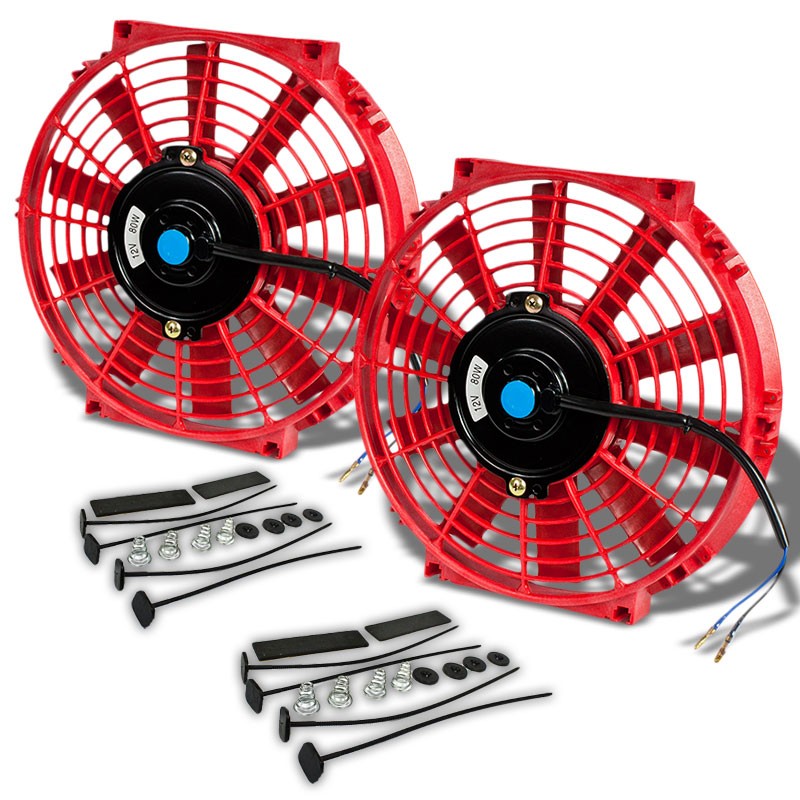 2x 10" SLIM Red PULL/PUSH Electric Radiator Engine Bay Cooling Fan ...