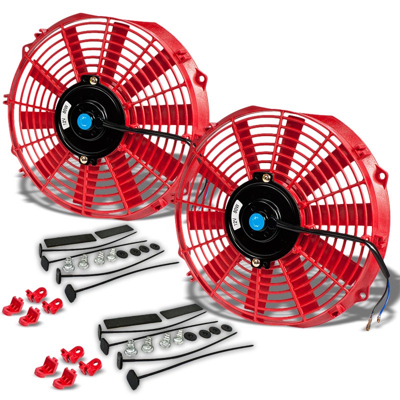 2x 12" SLIM Red Reversible Electric Electric Radiator Cooling Fan ...