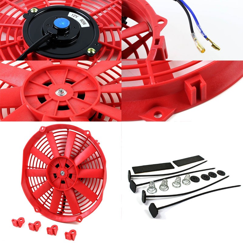 2x 12" SLIM Red Reversible Electric Electric Radiator Cooling Fan ...