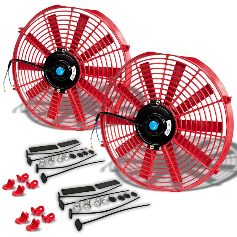 2x 14" SLIM Red PULL/PUSH Electric Radiator Engine Bay Cooling Fan ...