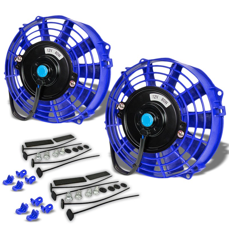 2x 7" Blue Slim Electric Radiator Motor Cooling Fan+Front Mounting ...