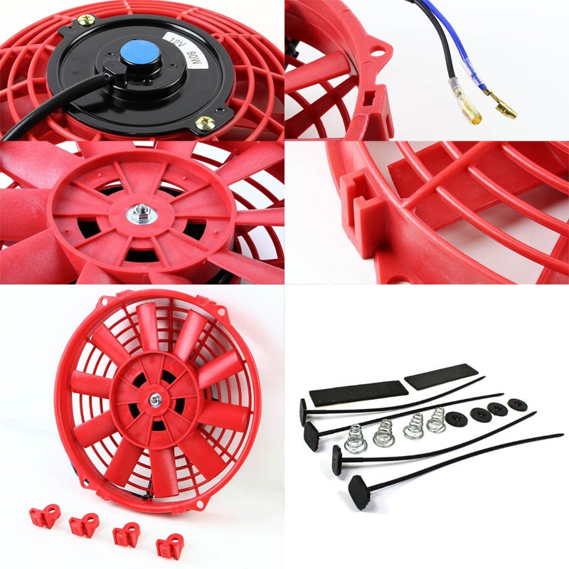 2x 9" Red Slim PULL/PUSH Electric Radiator Motor Cooling Fan+Mounting ...