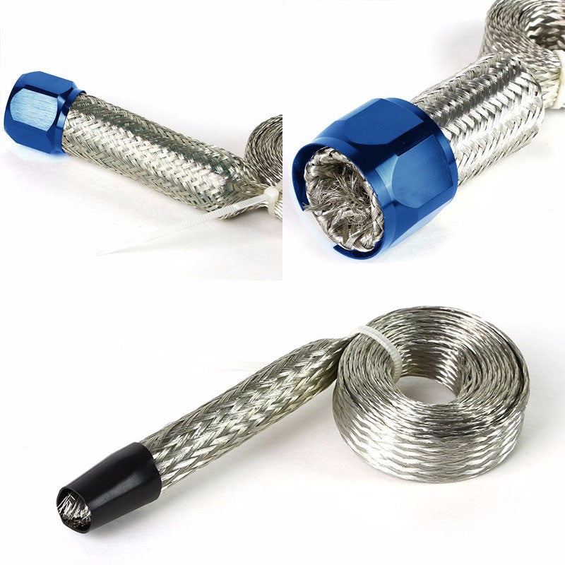 Stainless Steel Blue Braided Hose Dress Up Kit Oil/Fuel/Vacuum/Radiator ...
