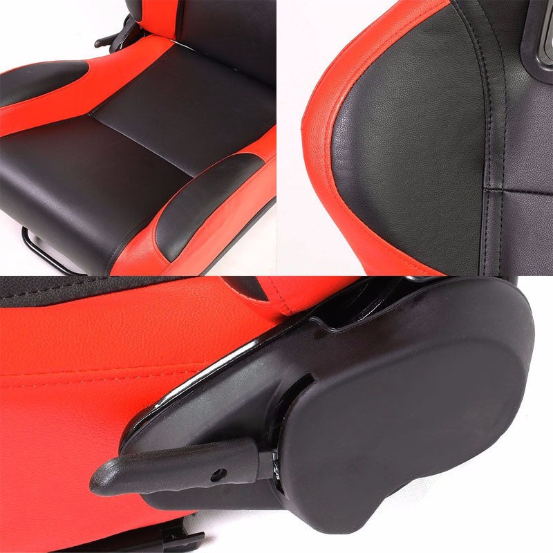 Black/Red Side Reclinable PVC Leather Type-R Style Racing Seats ...