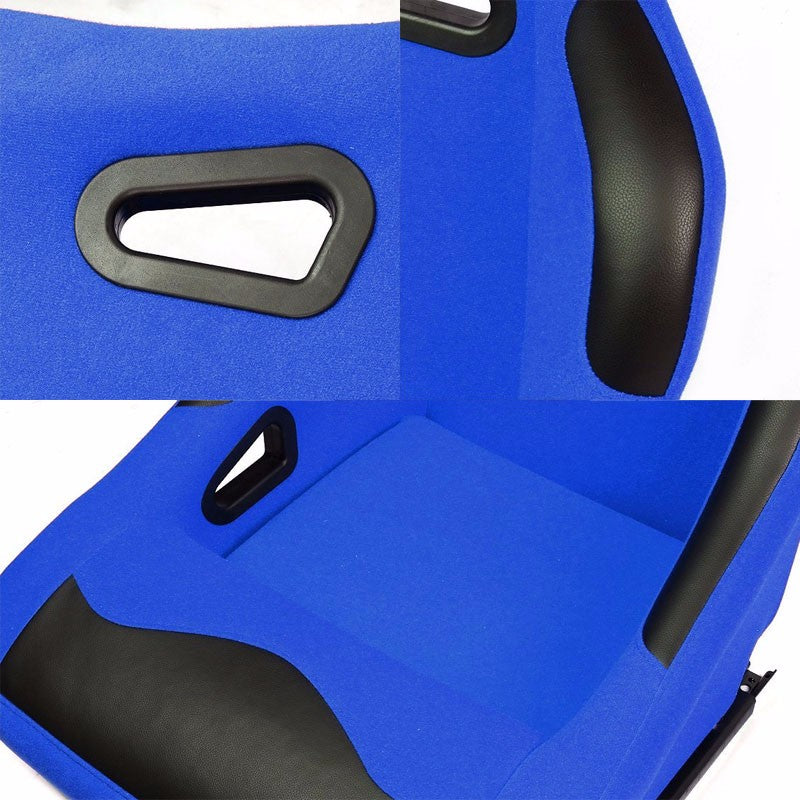 Blue/Black Fixed Position Bucket Fabric Type-R Style Racing Seats ...