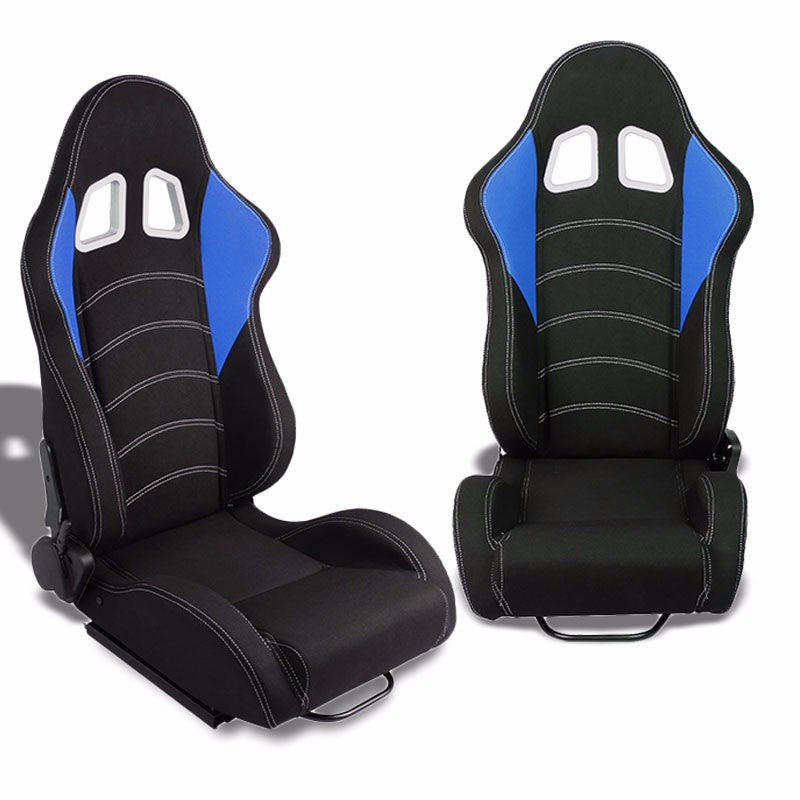 Black/Blue/Double Stitch Reclinable Woven Fabric Type-R Style Racing ...