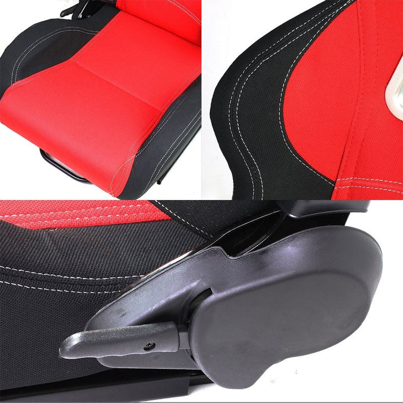 Red/Black Side Reclinable Woven Fabric Type-R Sport Racing Seats ...