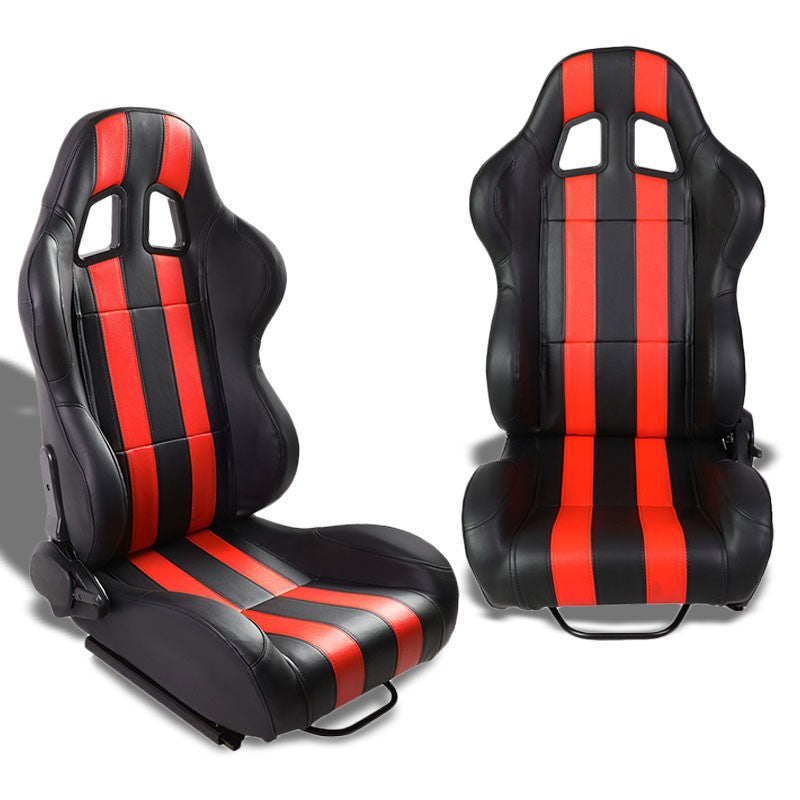 Black/Red Dual Stripes Reclinable PVC Leather Type-R Sport Racing Seats ...