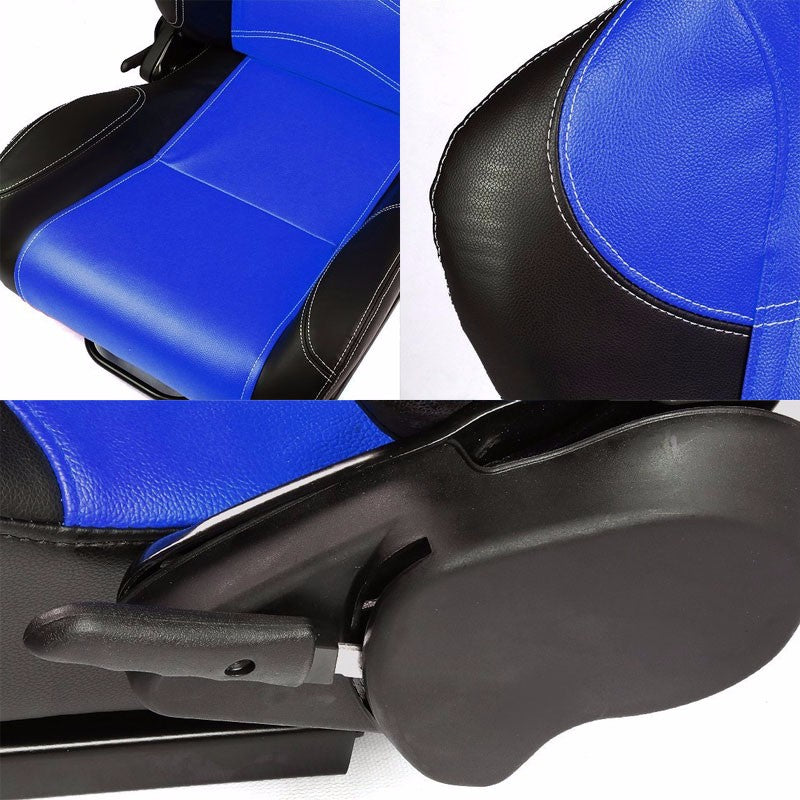 Blue/Black Side Reclinable PVC Leather Type-R Sport Racing Seats ...