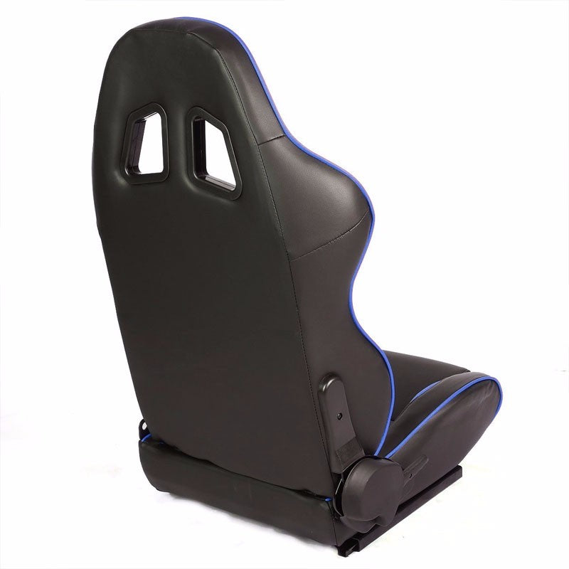 Black/Blue Piping Reclinable PVC Leather Type-R Sport Racing Seats ...